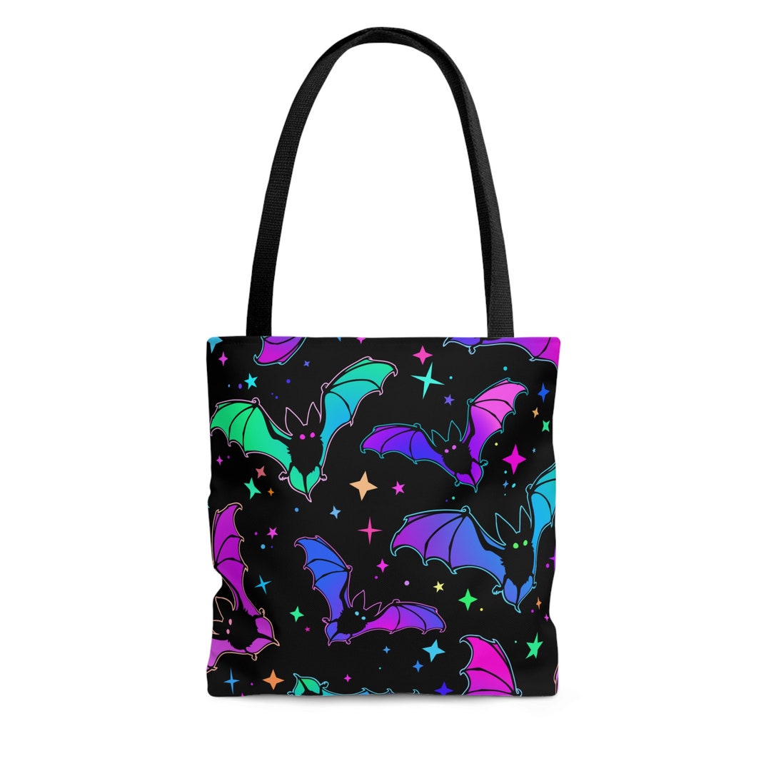 Colorful Bats and Stars Tote Bag, 3 Sizes, Whimsigoth Style, Halloween ...