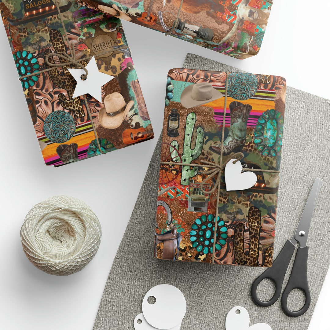 Funky Junky Western Wrapping Paper Roll, Cactus Cowboy Hats and Boots ...