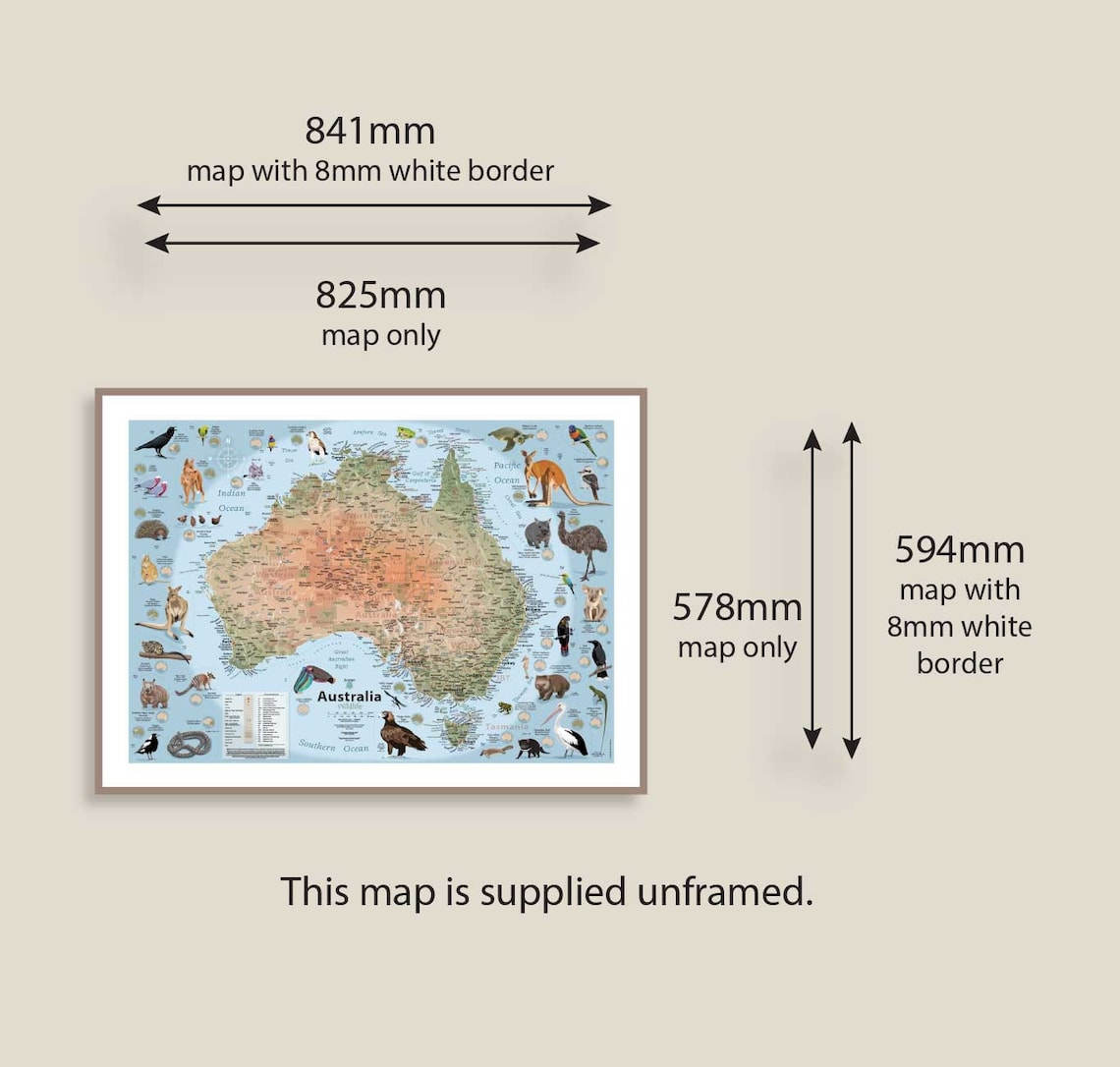 Illustrated Map of Australia - Wildlife - Etsy