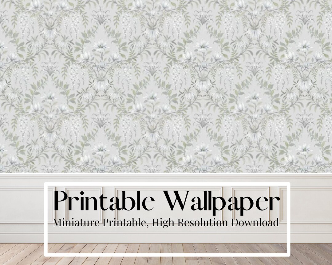 Dollhouse Wallpaper: Silver Floral Miniature Printable (1/12 Scale ...