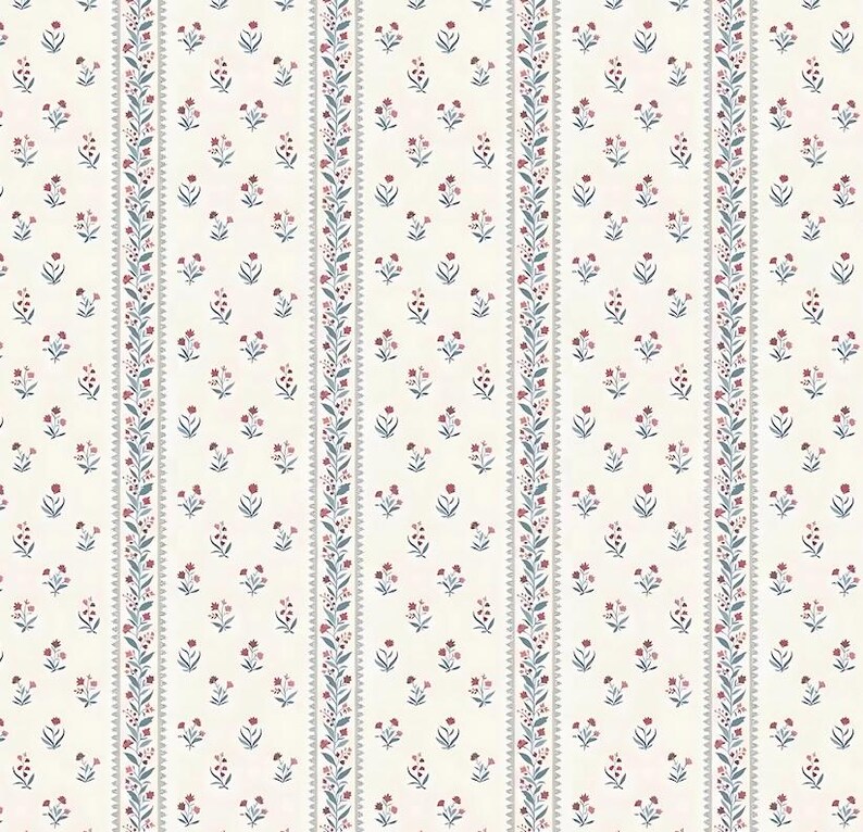 Dollhouse Wallpaper: Blue & Red Floral Print (1/12 Scale Digital ...