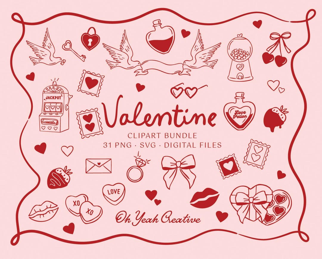 Valentine's Day Clip Art Set, Whimsical Illustrations for Invitations ...