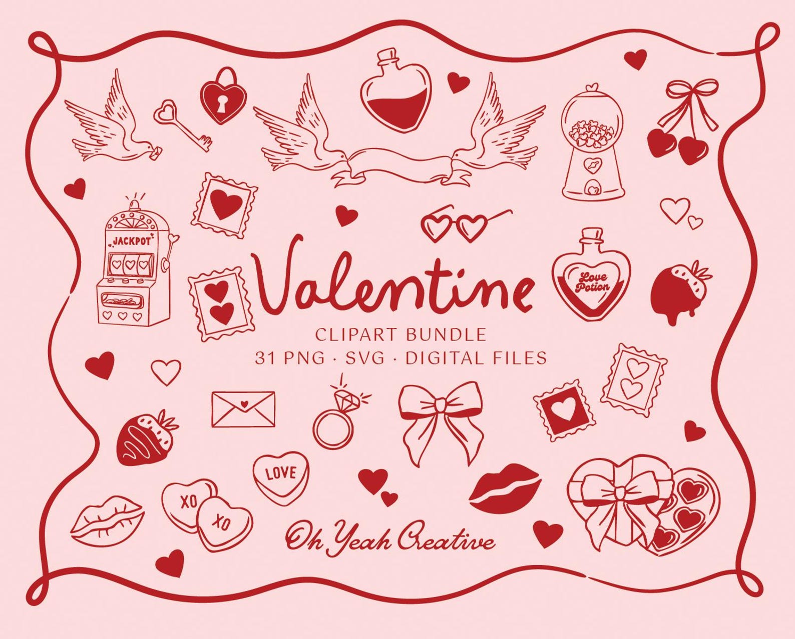 Valentine's Day Clip Art: Whimsical Hand-drawn Icons (SVG, PNG Digital ...