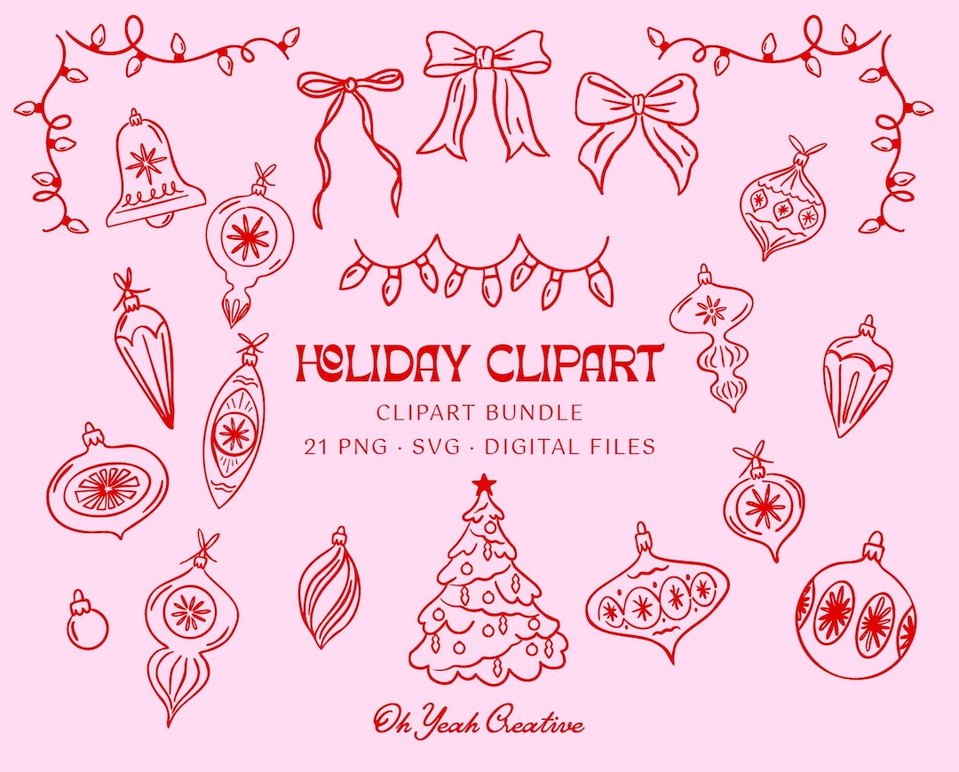 Whimsical Christmas Clipart: Hand-drawn Holiday PNG, SVG (digital ...