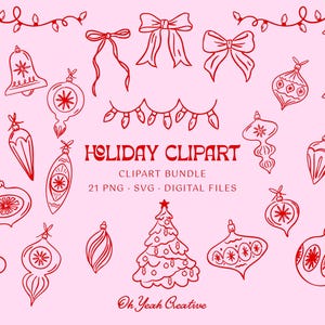 Whimsical Christmas Clipart: Hand-drawn Holiday PNG, SVG (digital ...