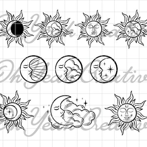 Celestial Sun & Moon Clipart: Mystical SVG PNG Graphics (digital ...