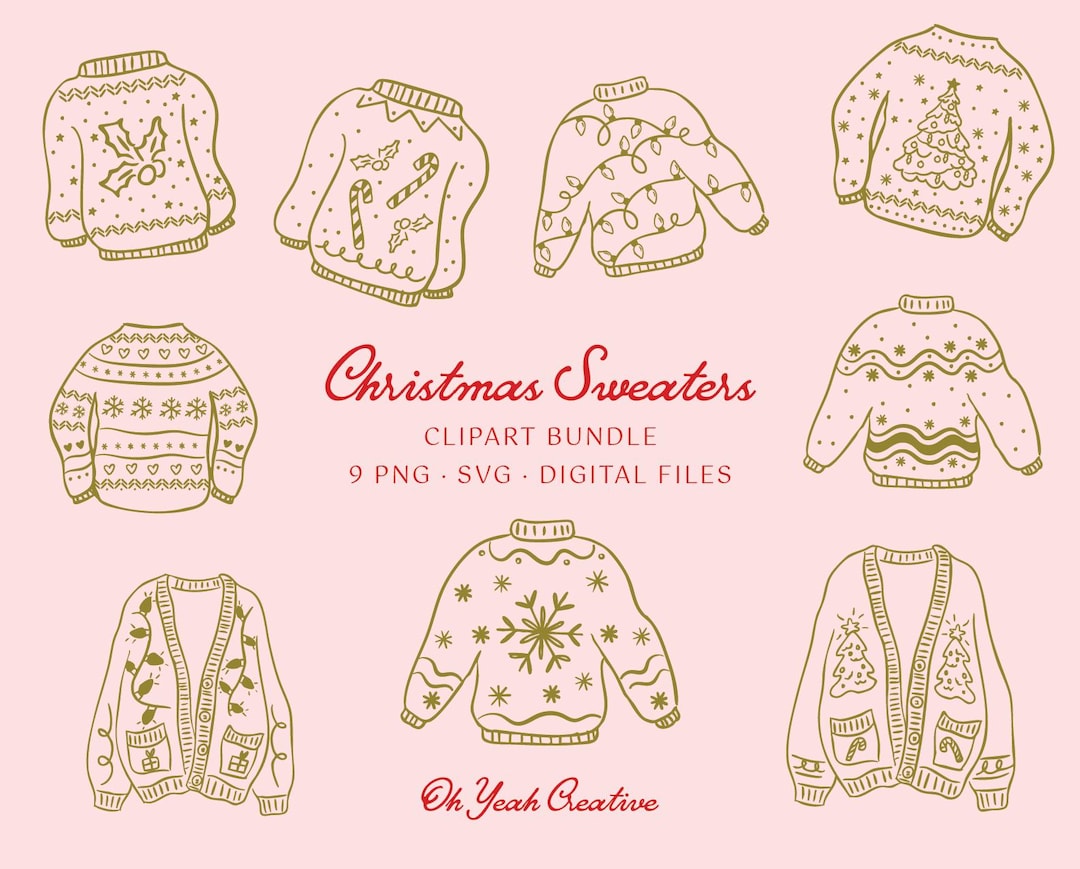 Hand Drawn Christmas Sweater Clipart: PNG SVG Vector Files (digital ...