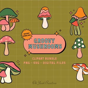 Groovy Mushroom Illustration Clip Art, Digital Download SVG PNG ...
