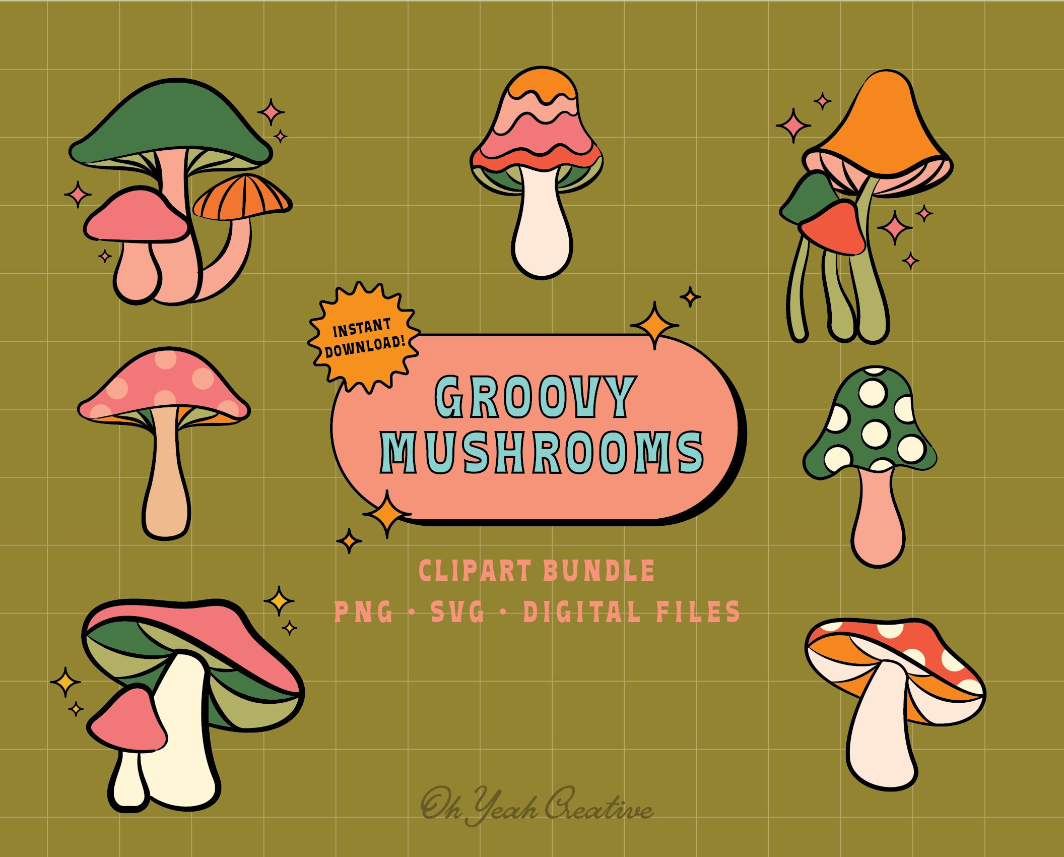 Groovy Mushroom Illustration Clip Art, Digital Download SVG PNG ...