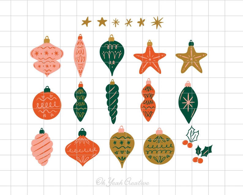 Christmas Ornaments Clipart: Hand-drawn PNG SVG (digital Download) - Etsy
