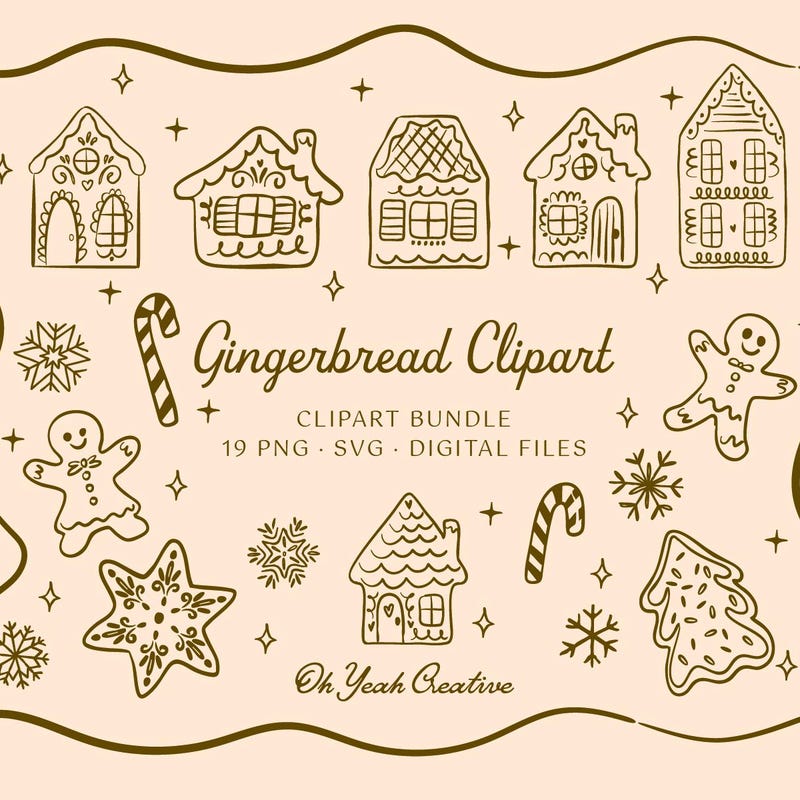 Gingerbread Clipart Black and White - Etsy