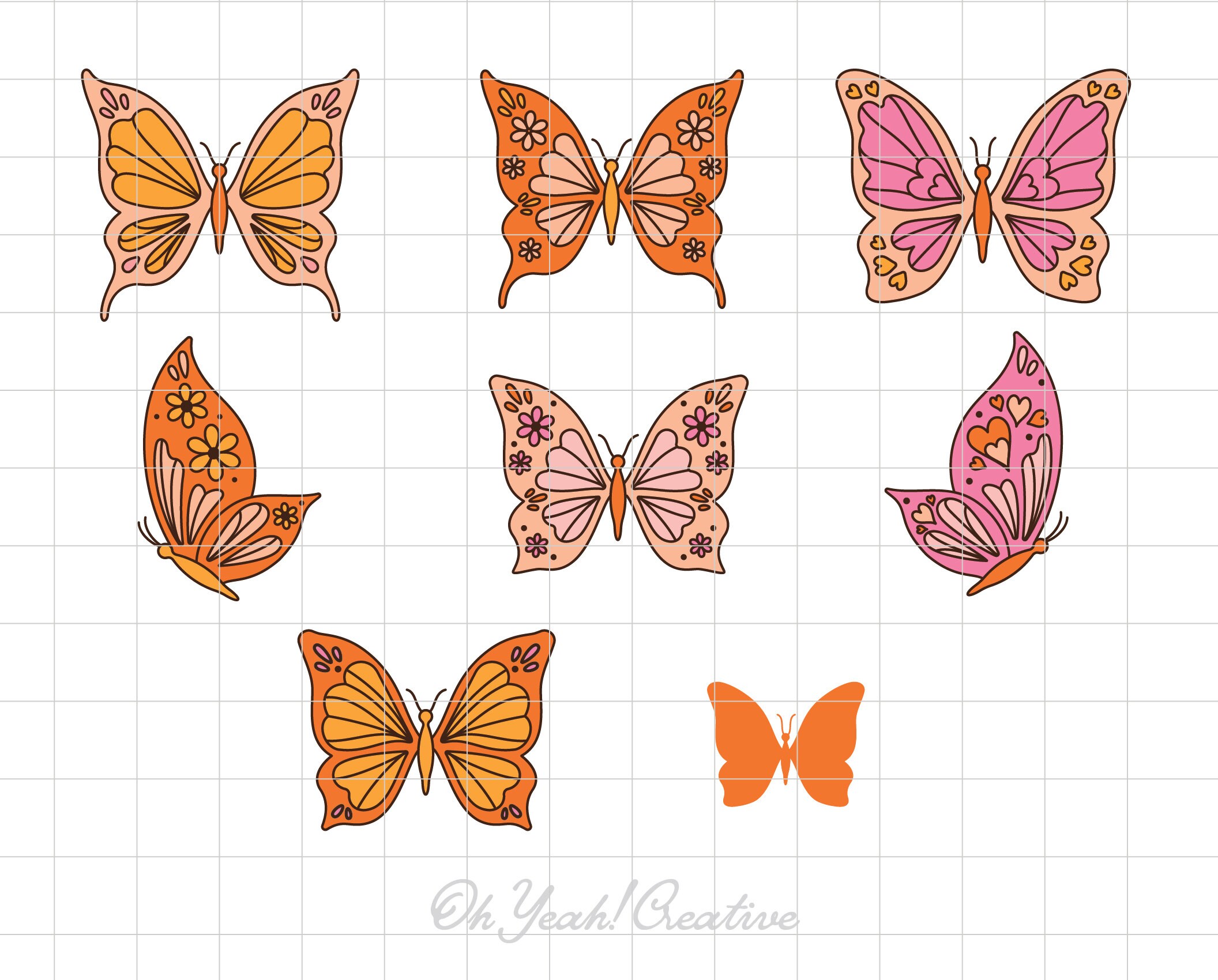 Groovy Retro Butterfly Illustration Clip Art, Digital Download SVG PNG ...