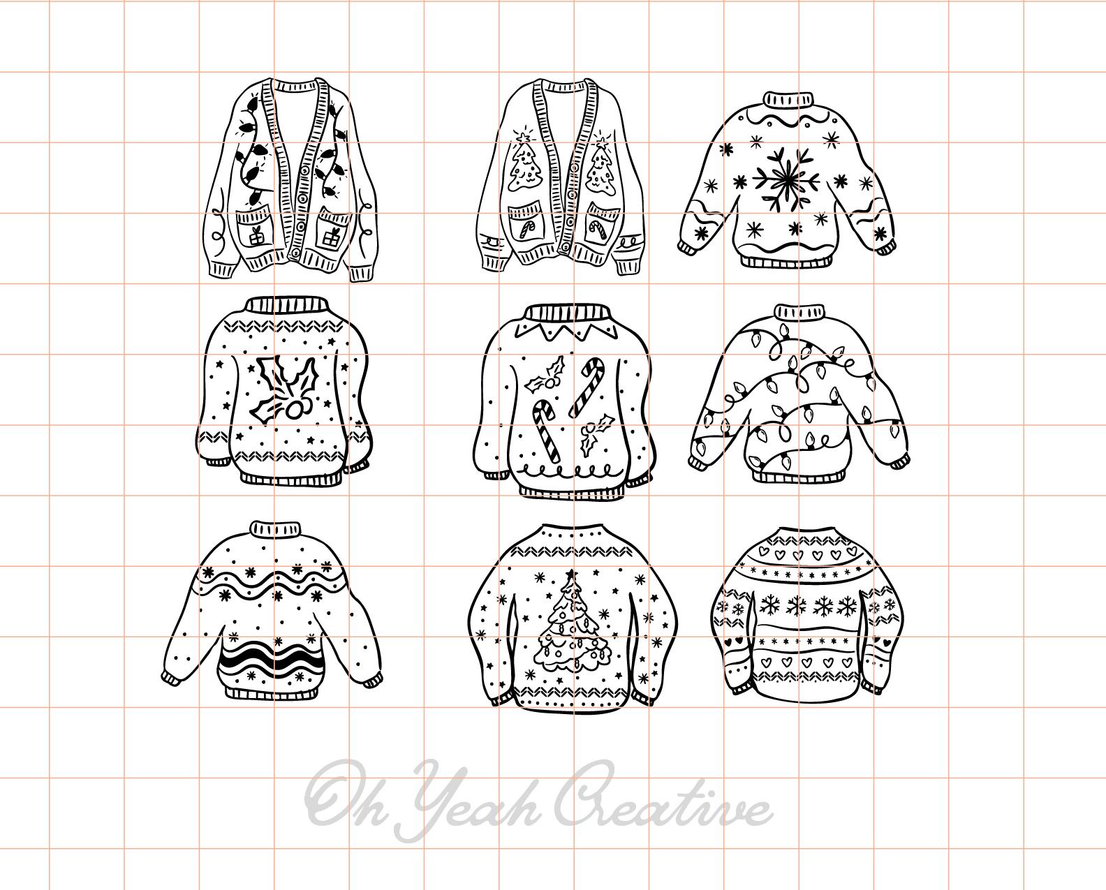 Hand Drawn Christmas Sweater Clipart: PNG SVG Vector Files (digital ...