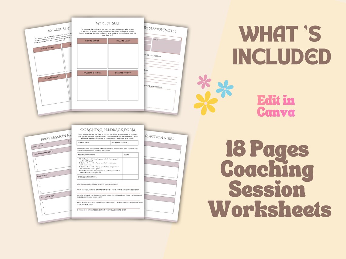 Coaching Session Worksheets 18 Pages for Coaches coaching Toolkit ...