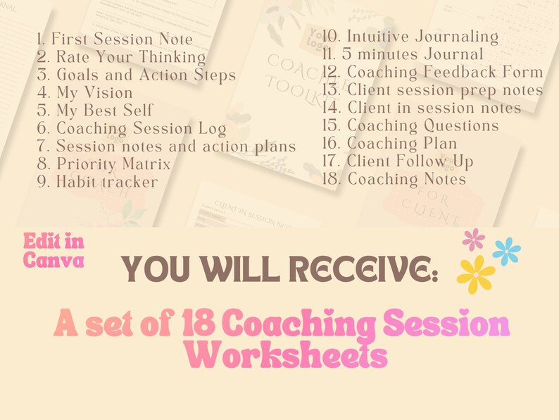 Coaching Session Worksheets 18 Pages for Coaches coaching Toolkit ...