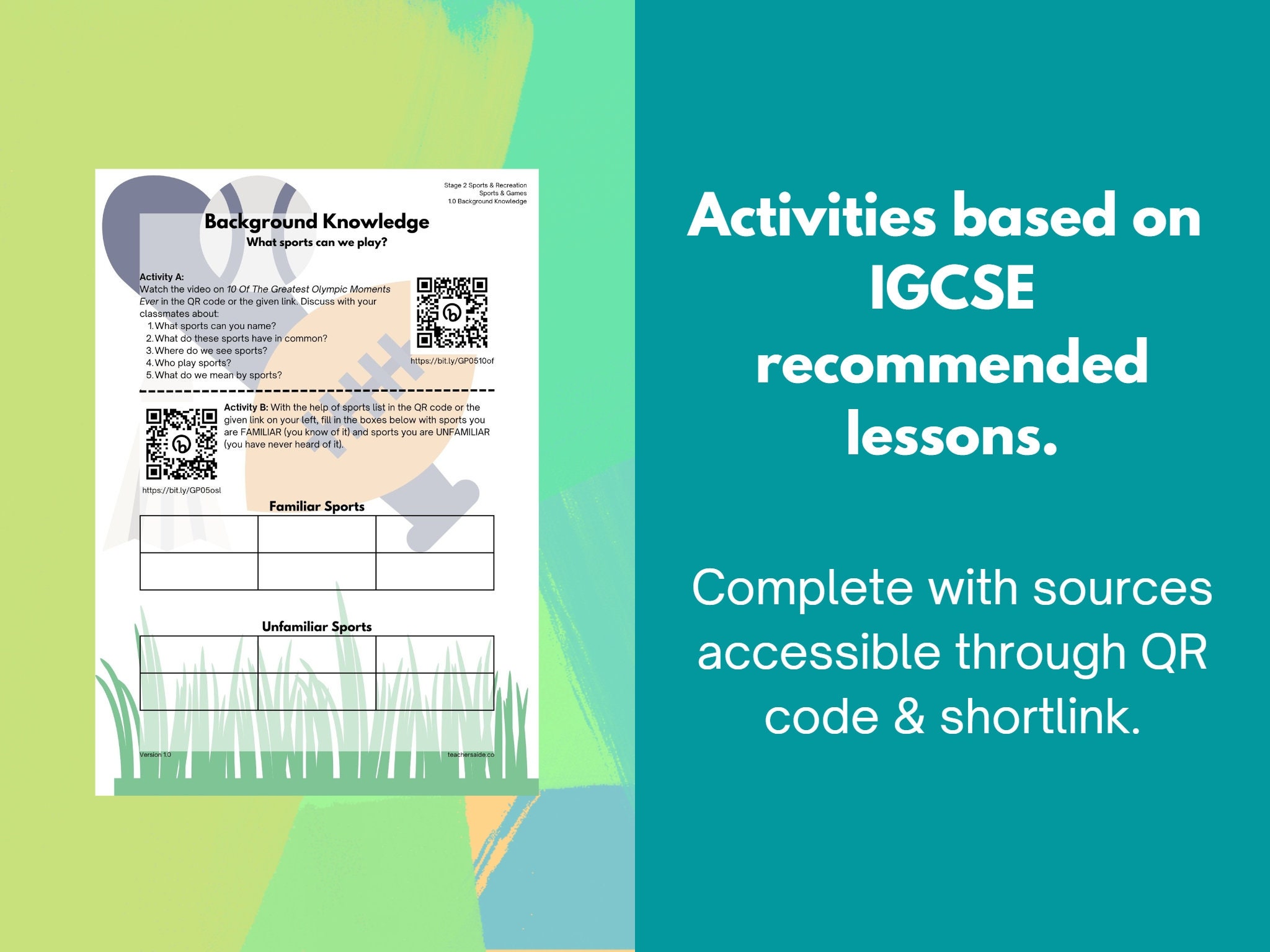 Worksheet IGCSE Primary Global Perspective 0838, Stage 2 Sports and ...
