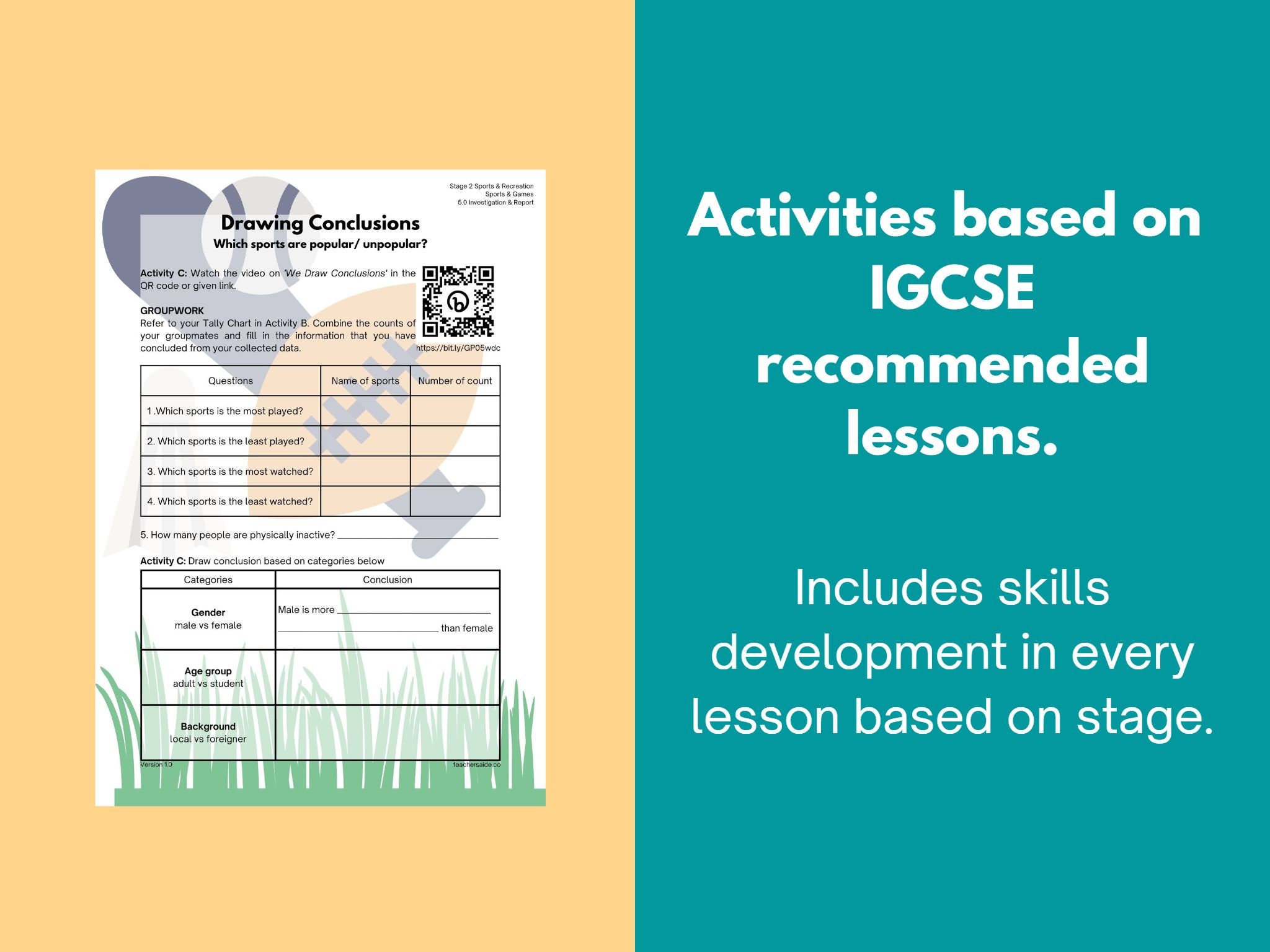 Worksheet IGCSE Primary Global Perspective 0838, Stage 2 Sports and ...