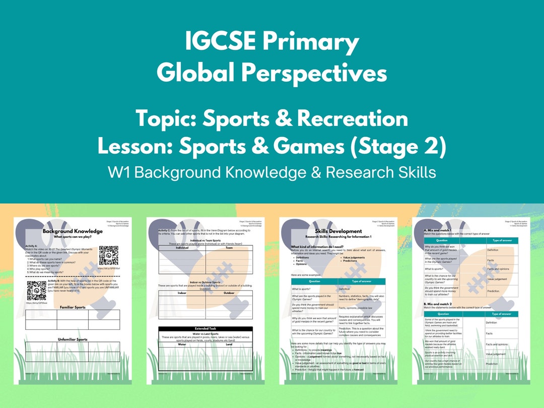 Worksheet IGCSE Primary Global Perspective 0838, Stage 2 Sports and ...