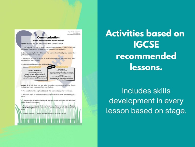 Worksheet IGCSE Primary Global Perspective 0838, Stage 2; Sports and ...