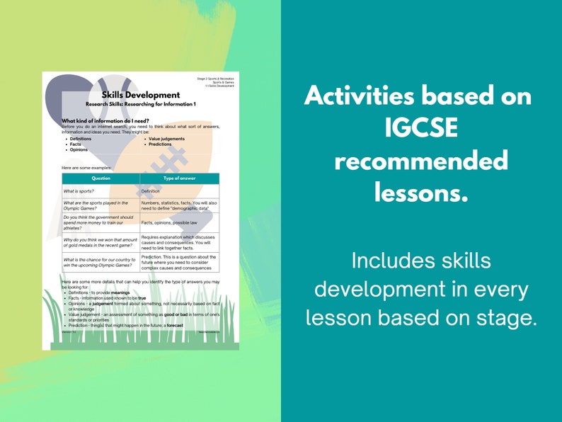 Worksheet IGCSE Primary Global Perspective 0838, Stage 2 Sports and ...