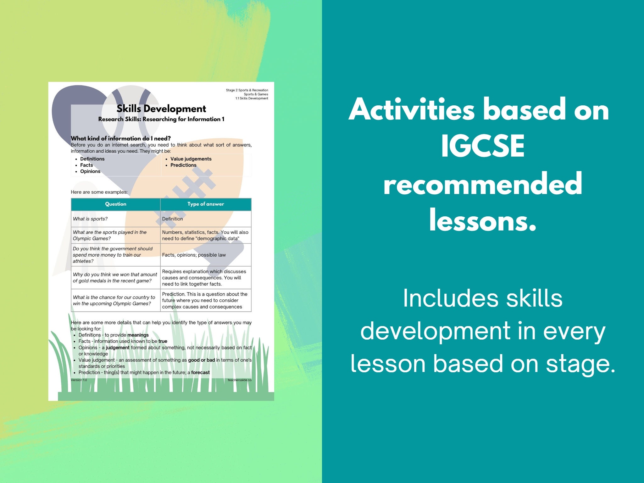 Worksheet IGCSE Primary Global Perspective 0838, Stage 2 Sports and ...