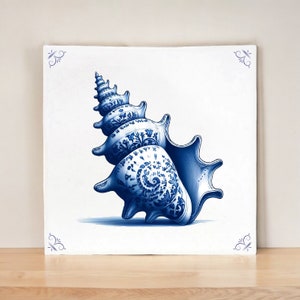Sea Shell, Tile, Delft Blue, Kitchen Tile, Bathroom Tile, Wall Art ...