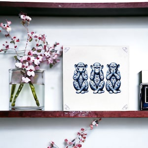 Monkey, Tile, Delft Blue, Chimp, Chimpanzee, Kitchen Decor, Bathroom ...
