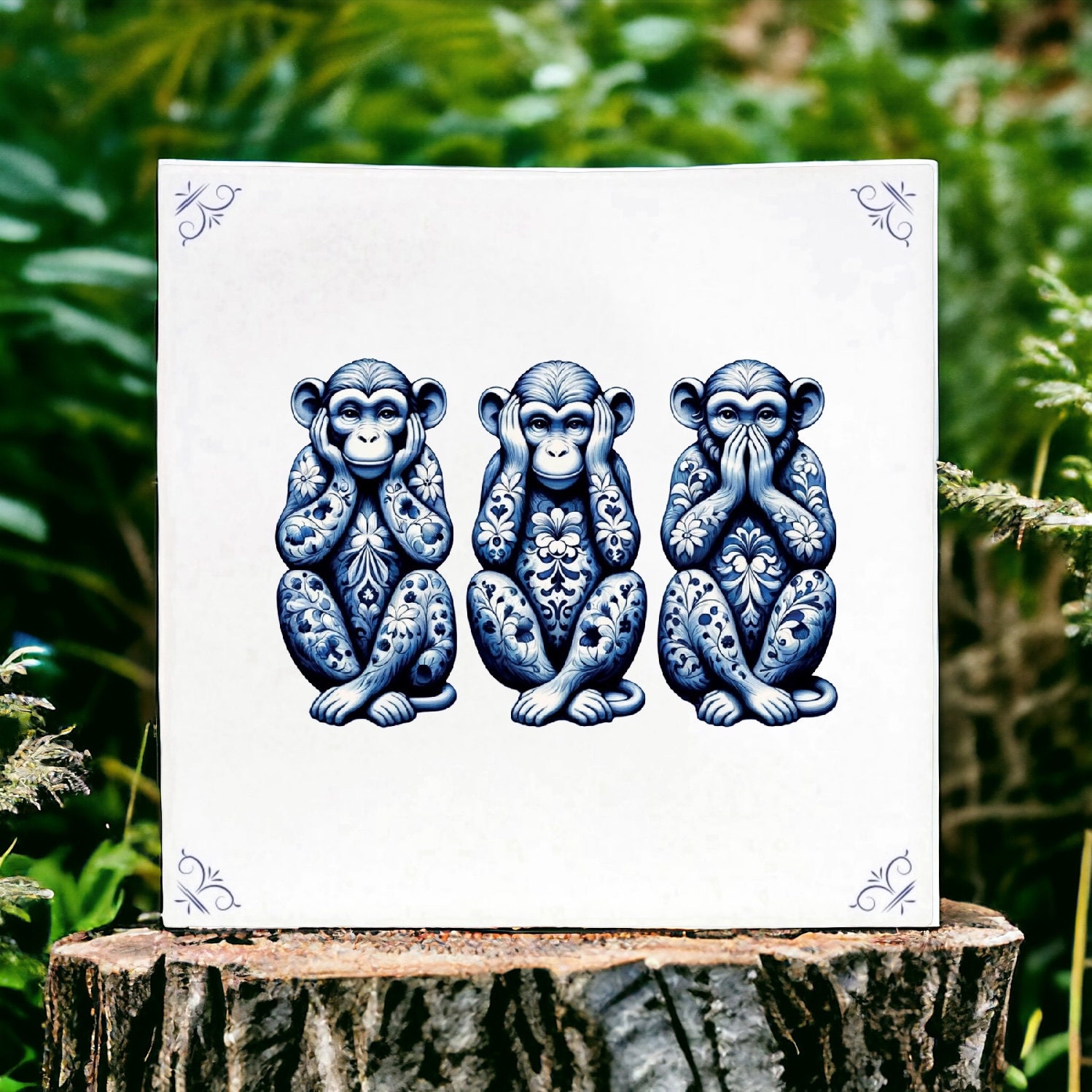 Monkey, Tile, Delft Blue, Chimp, Chimpanzee, Kitchen Decor, Bathroom ...