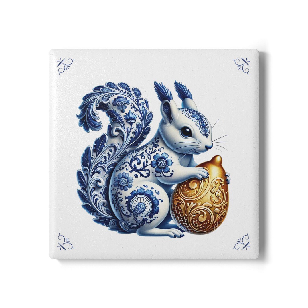 Squirrel, 3.94x3.94 Inch, Delft Blue, Ceramic Tile, Delft Blue Tile ...