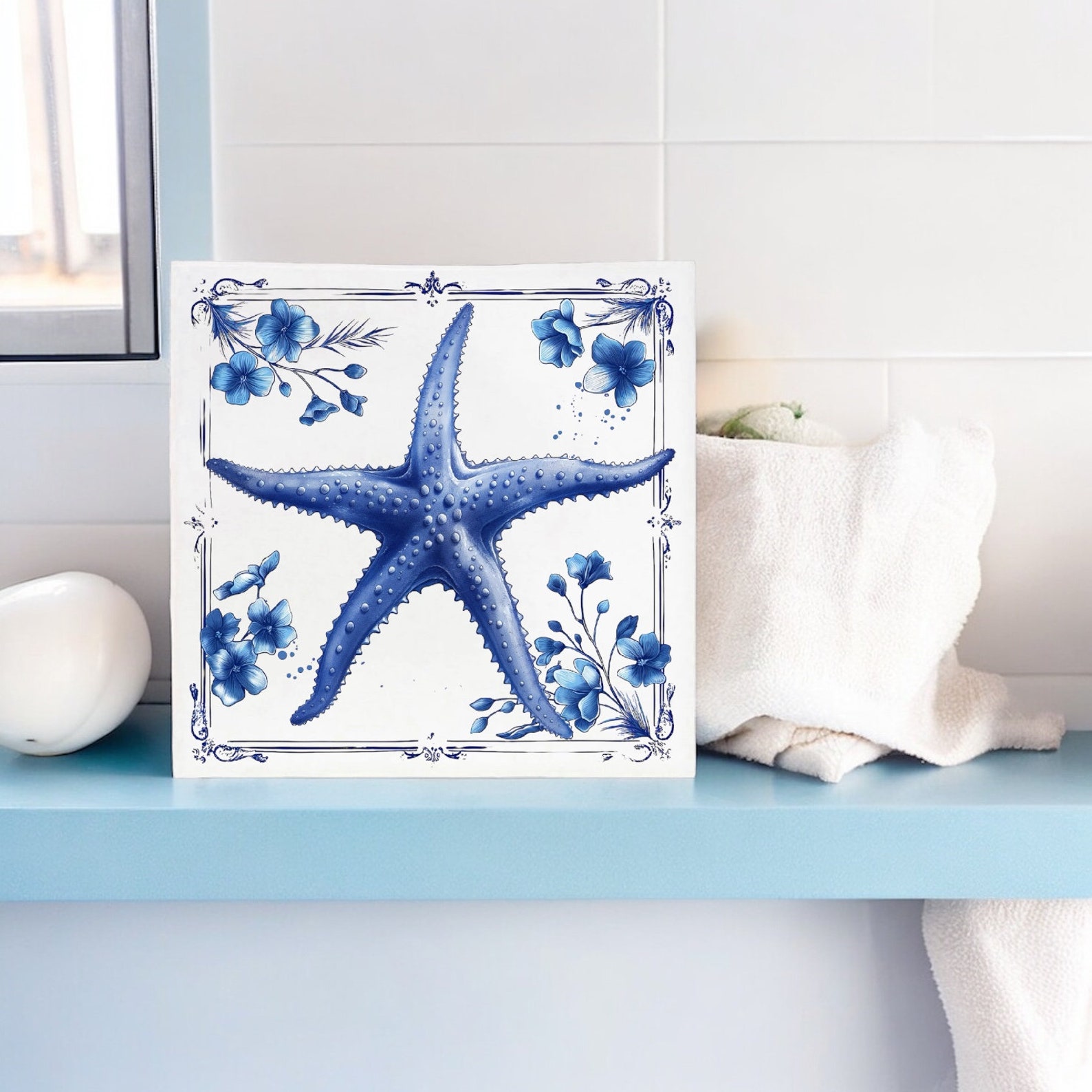 Starfish, Tile, Delft Blue, Kitchen Tile, Bathroom Tile, Wall Art ...