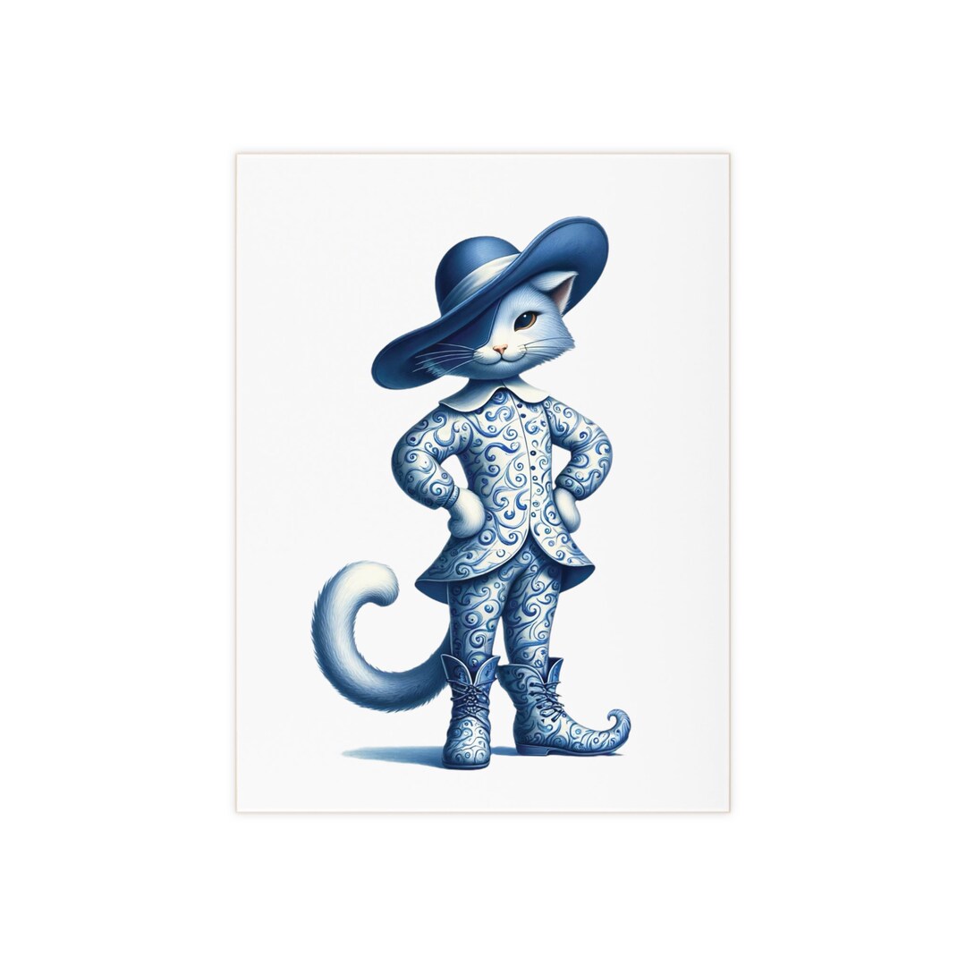 Cat in Boots, Ceramic Tile, 6" X 8", Cat, Tile, Delft Blue, Boots ...