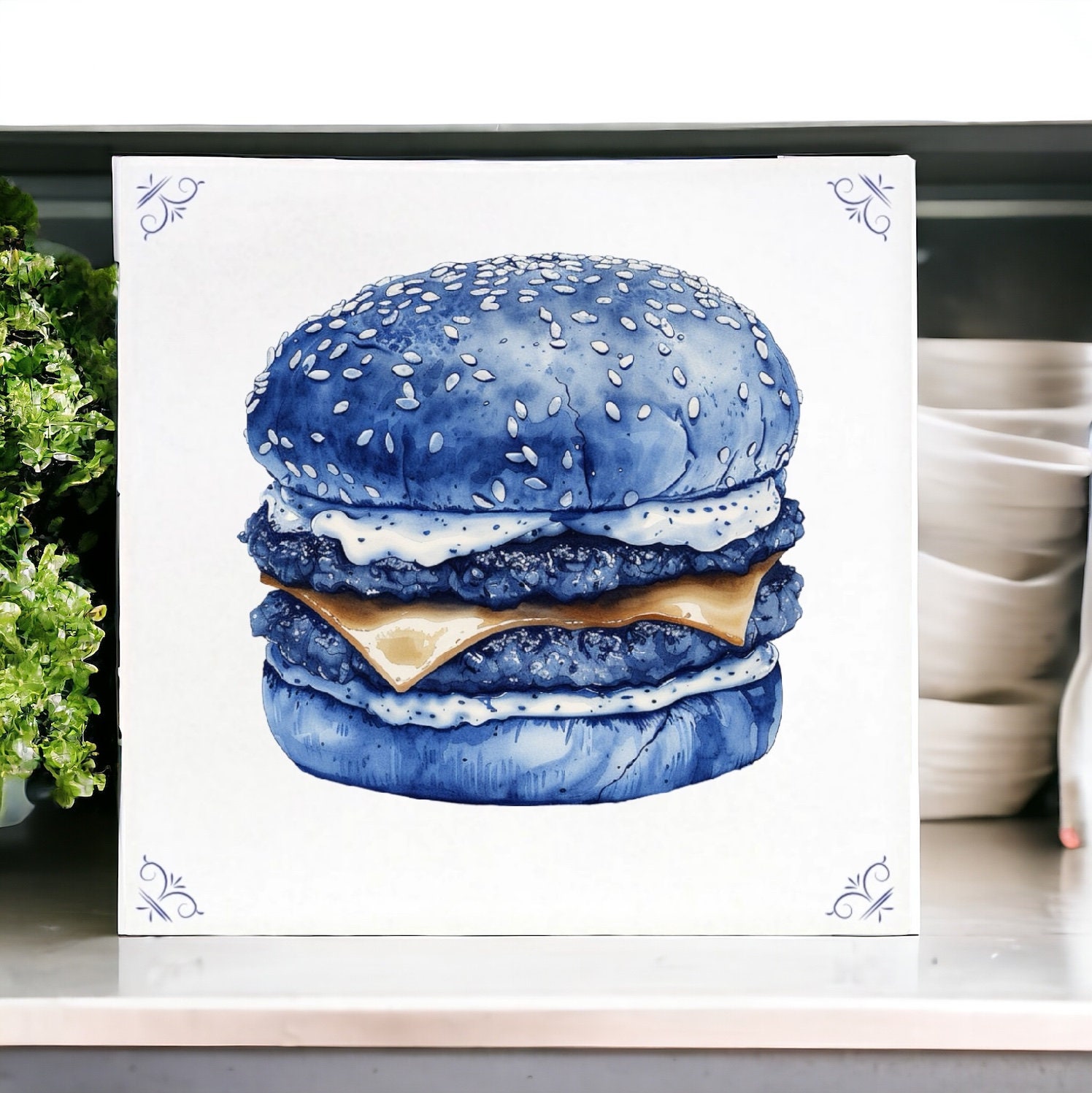 Delft Blue Hamburger, Delft Blue Tile, Tile, Hamburger, Cheeseburger ...