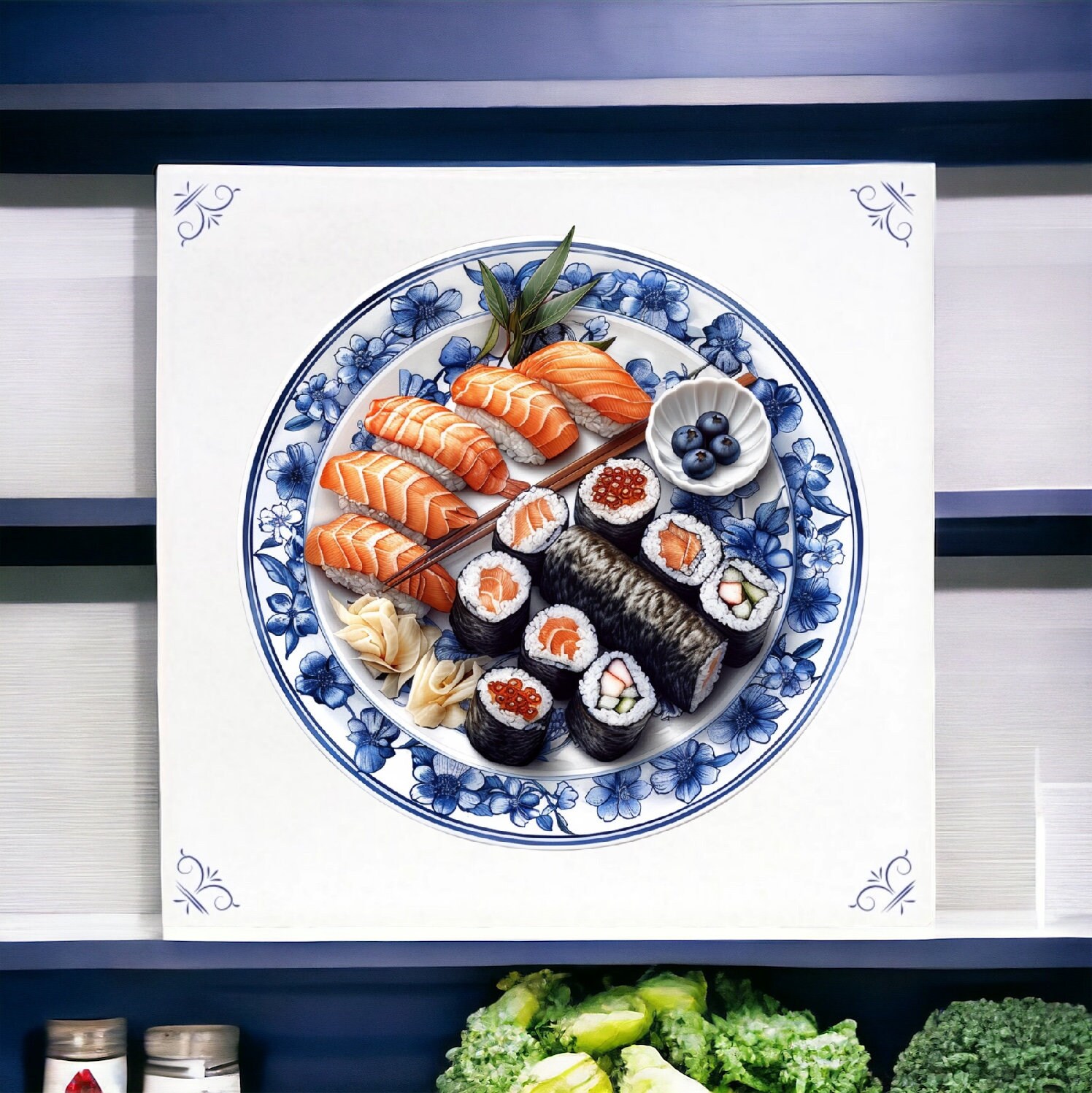 Sushi, Delft Blue, Delft Blue Tile, Tile, Sashimi, Dutch, Kitchen Tile ...