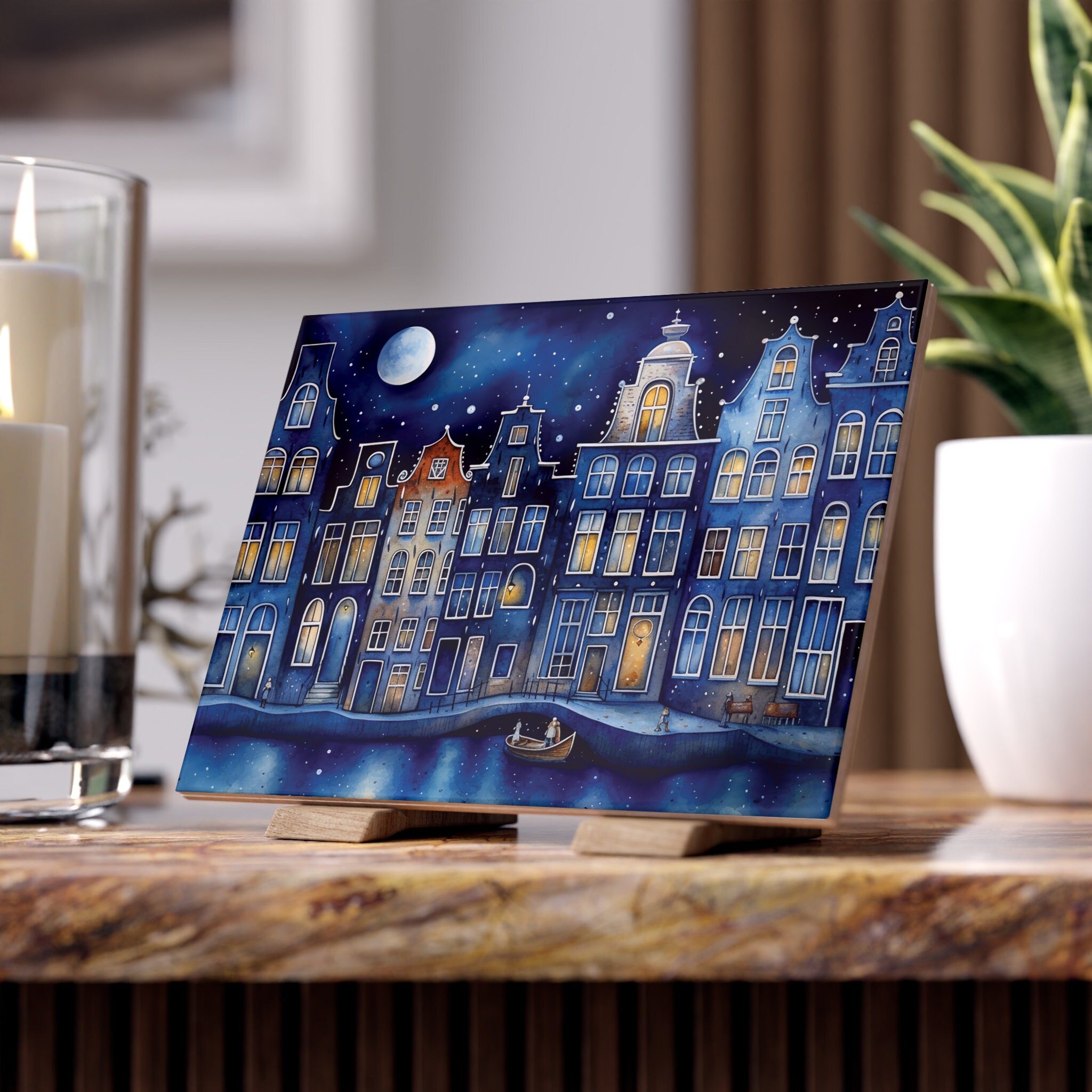 Canal Houses Ceramic Tile, 6 X 8, Delft Blue, Delft Blue Tile, Canal ...
