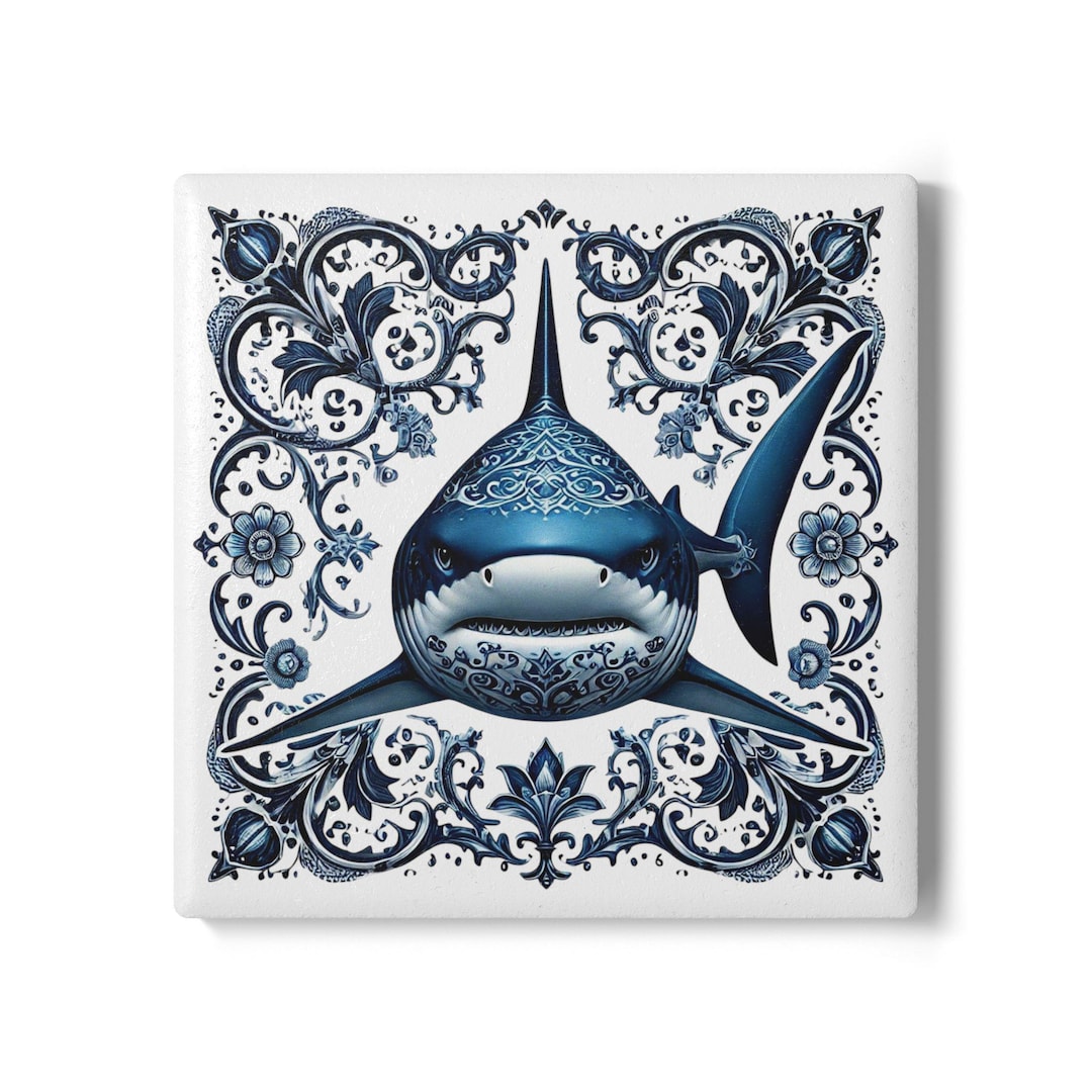 Shark, 3.94" X 3.94", Delft Blue, Ceramic Tile, Delft Blue Tile ...