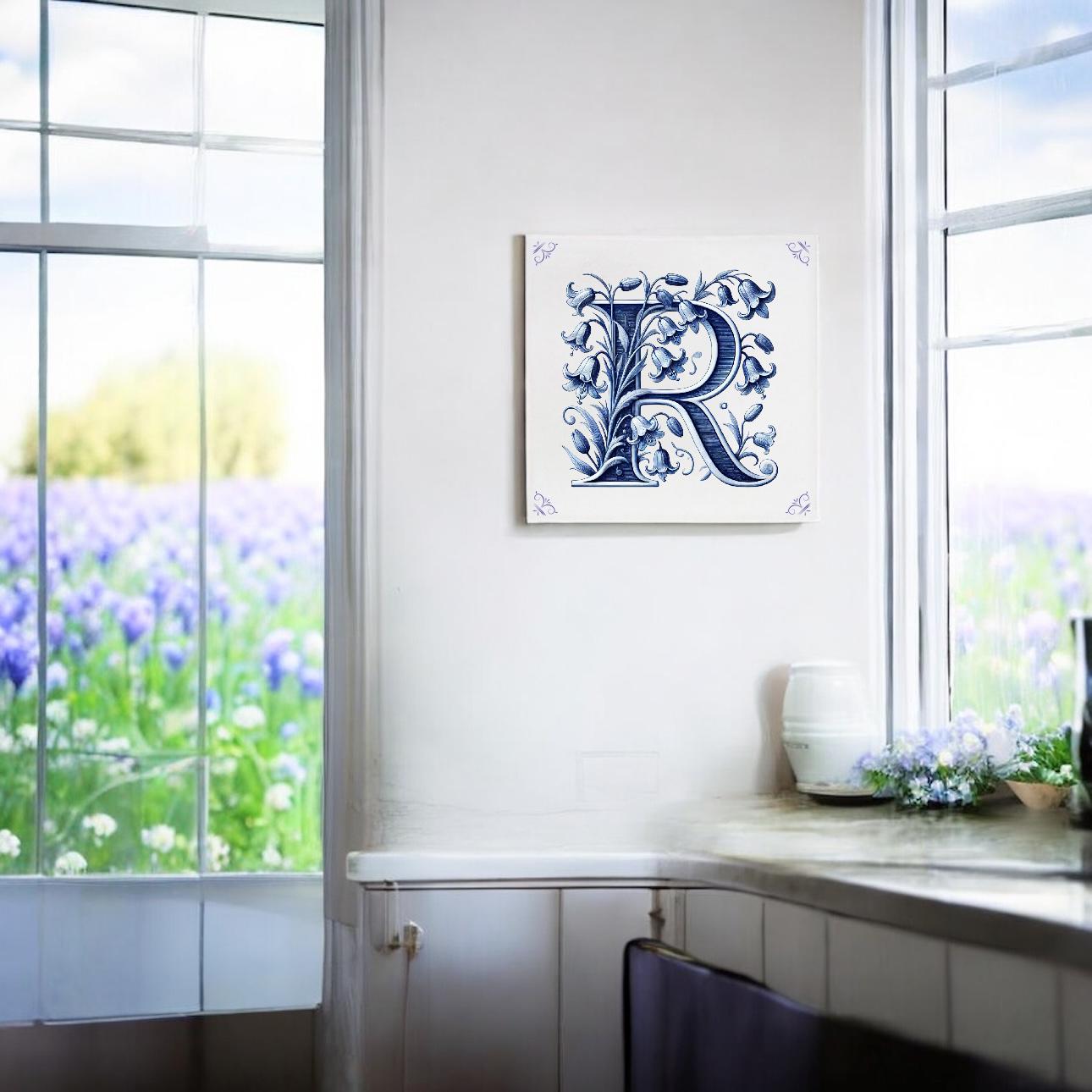 Alphabet, Initial R, Alphabet Tile, Tile, Delft Blue, Kitchen Tile ...