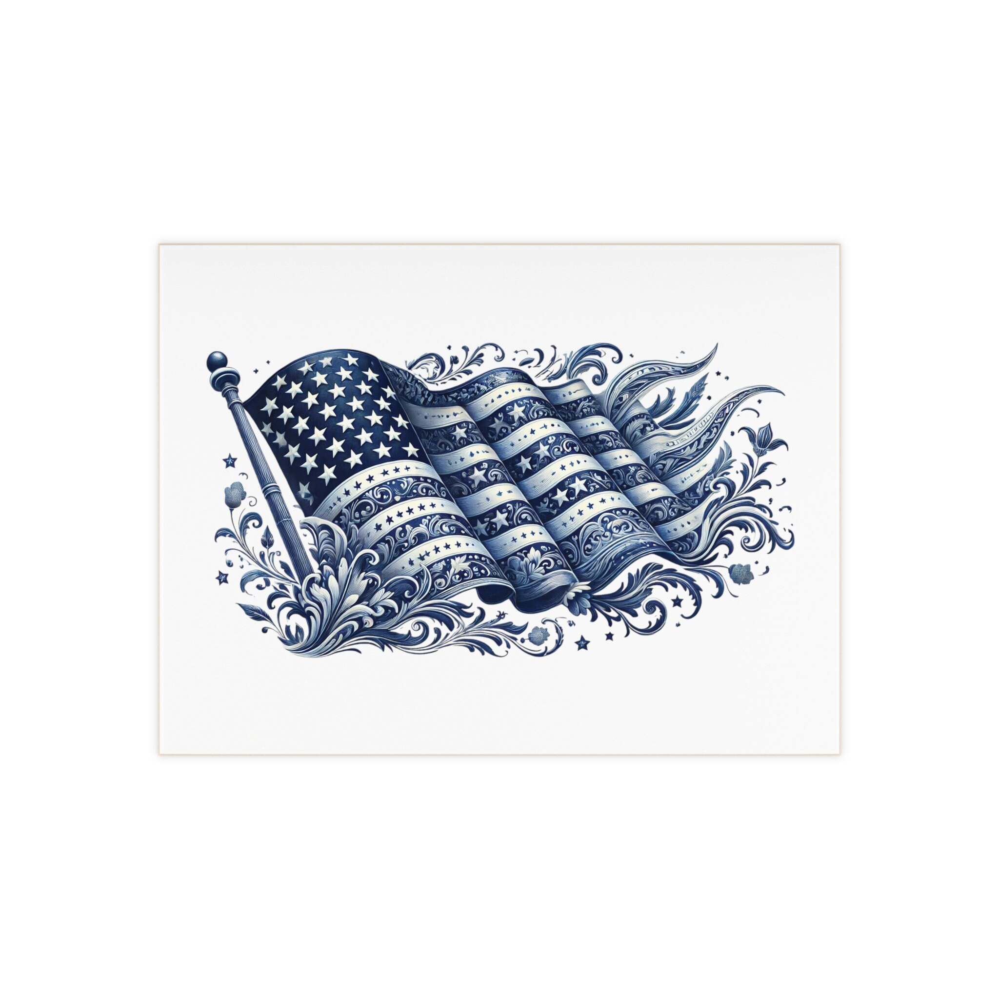 Stars and Stripes, Delft Blue Tile, Ceramic Tile, 6" X 8", USA Flag ...