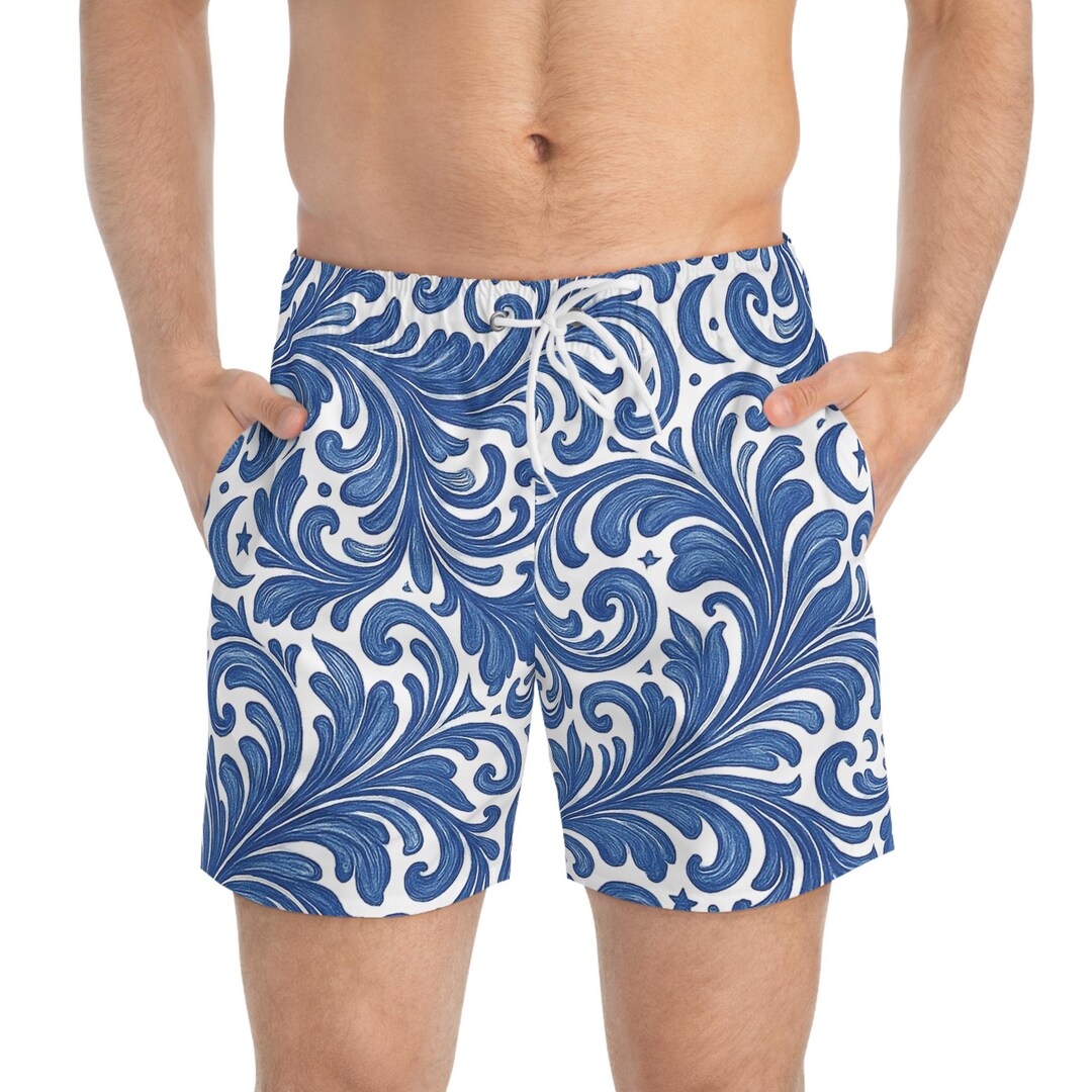 Blue Floral Swim Trunks, Delft Blue, Swim Shorts, Beach Days, Pool ...