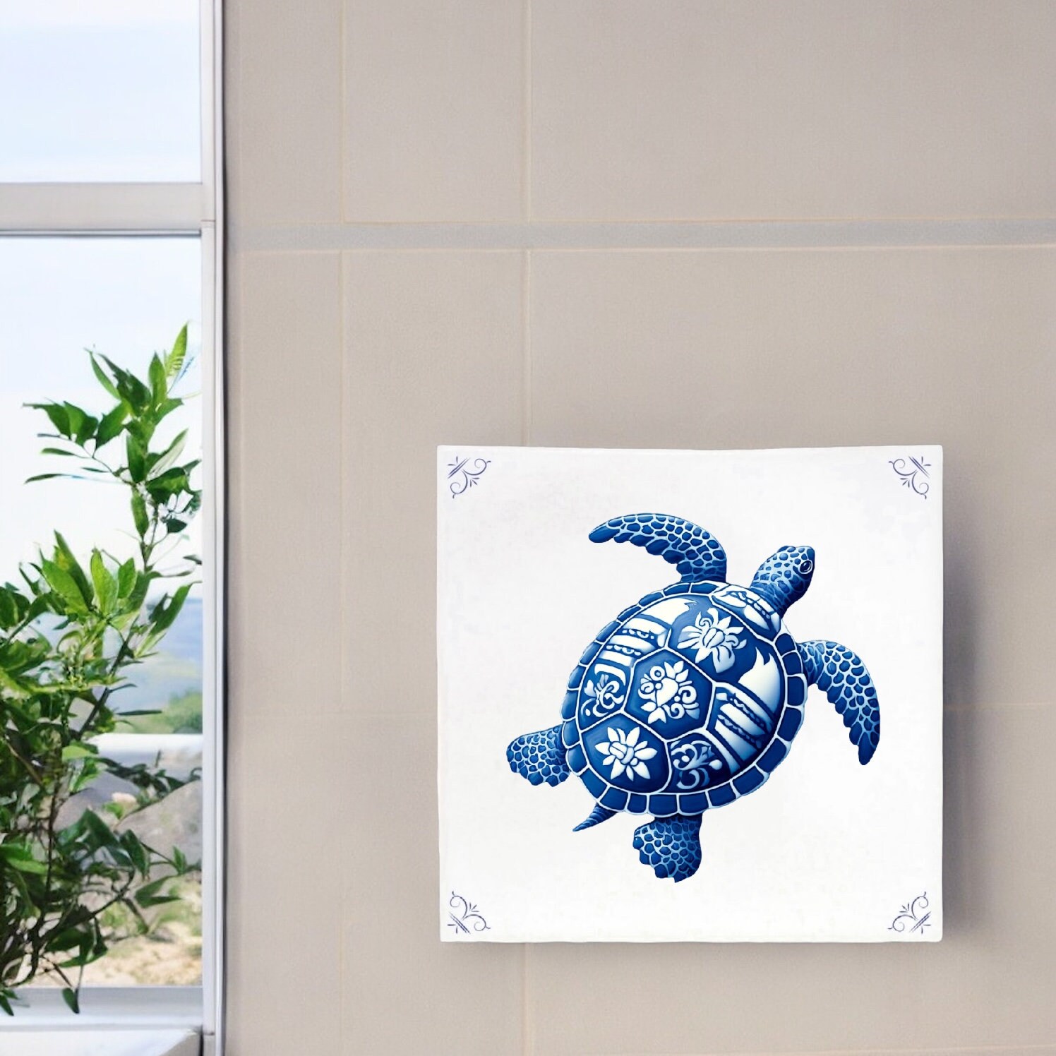 Turtle, Sea Turtle, Tile, Delft Blue, Delft Blue Tile, Royal Blue ...