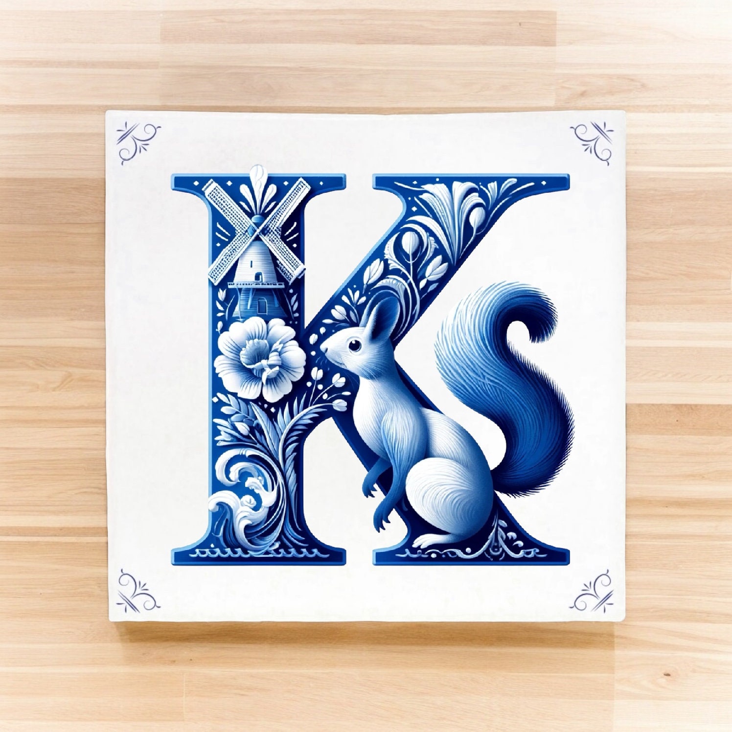 Alphabet, Initial K, Alphabet Tile, Squirrel, Tile, Delft Blue, Kitchen ...