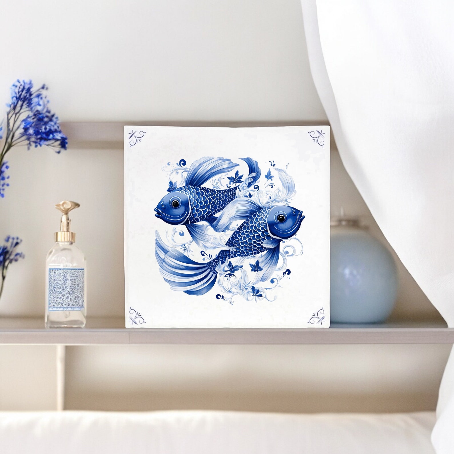 Fish, Tile, Delft Blue, Kitchen Tile, Bathroom Tile, Wall Art, Pisces ...