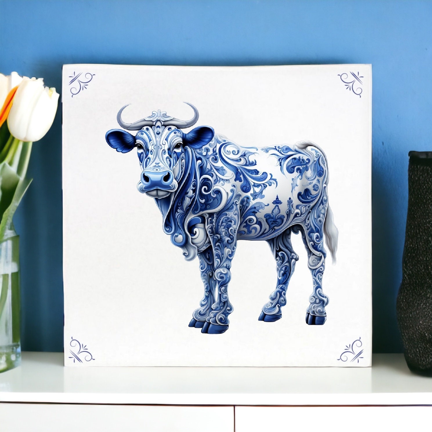 Delft Blue, Delft Blue Ceramic Tile, Delft Blue Cow, Cow, Cow Tile, Cow ...