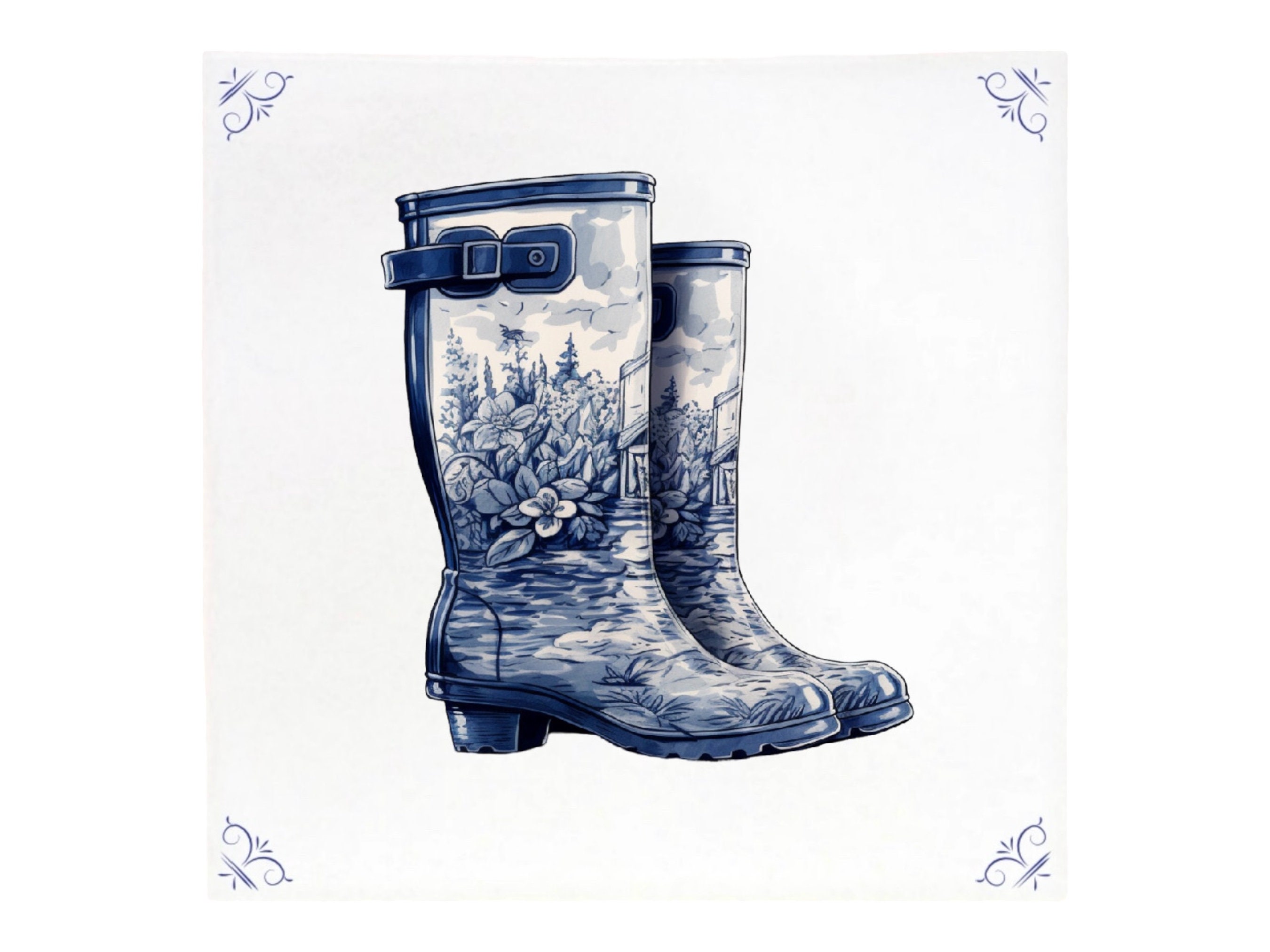 Delft Blue, Delft Blue Ceramic Tile, Delft Blue Gift, Rain Boots, Delft ...