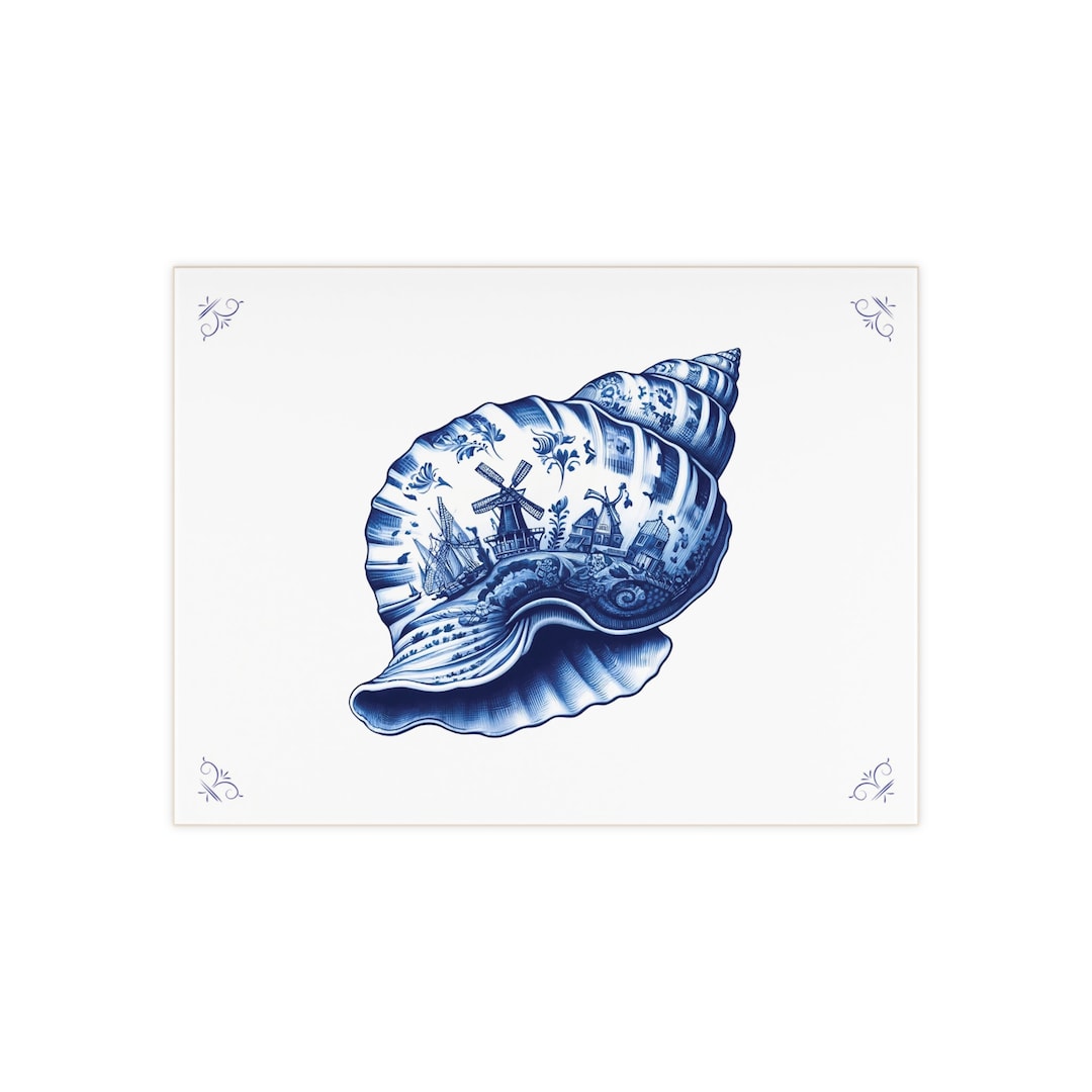 Shell, Ceramic Tile, 6" X 8", Tile, Delft Blue, Ocean Decor, Ceramic ...