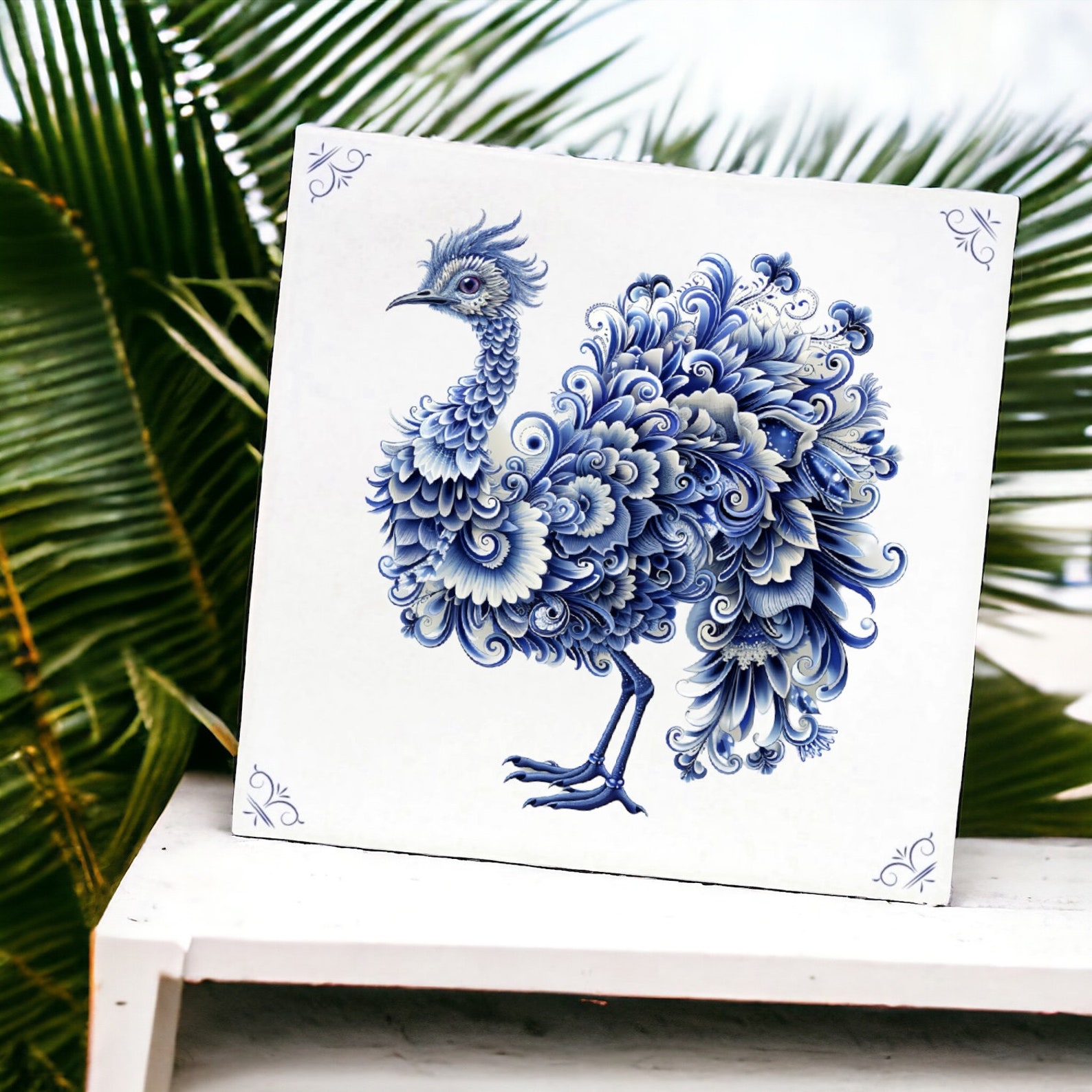 Delft Blue Ostrich, Delft Blue, Tile, Delft Blue Tiles, Animal Tile ...