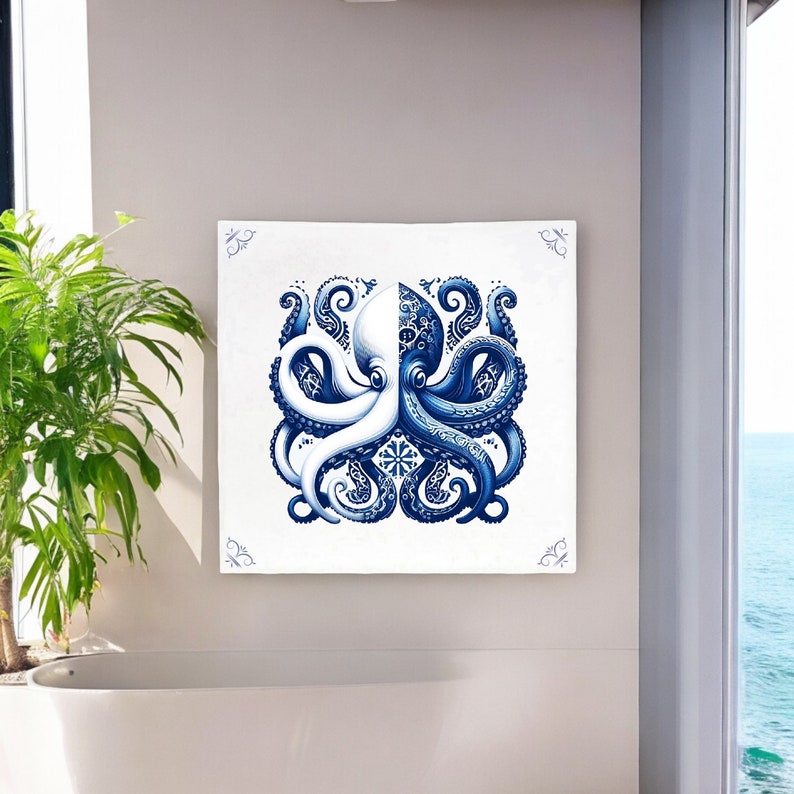 Octopus, Tile, Delft Blue, Kitchen Tile, Bathroom Tile, Wall Art ...
