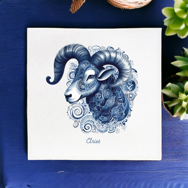 Aries, Delft Blue, Delft Blue Tile, Zodiac, Tile, Zodiac Gift ...