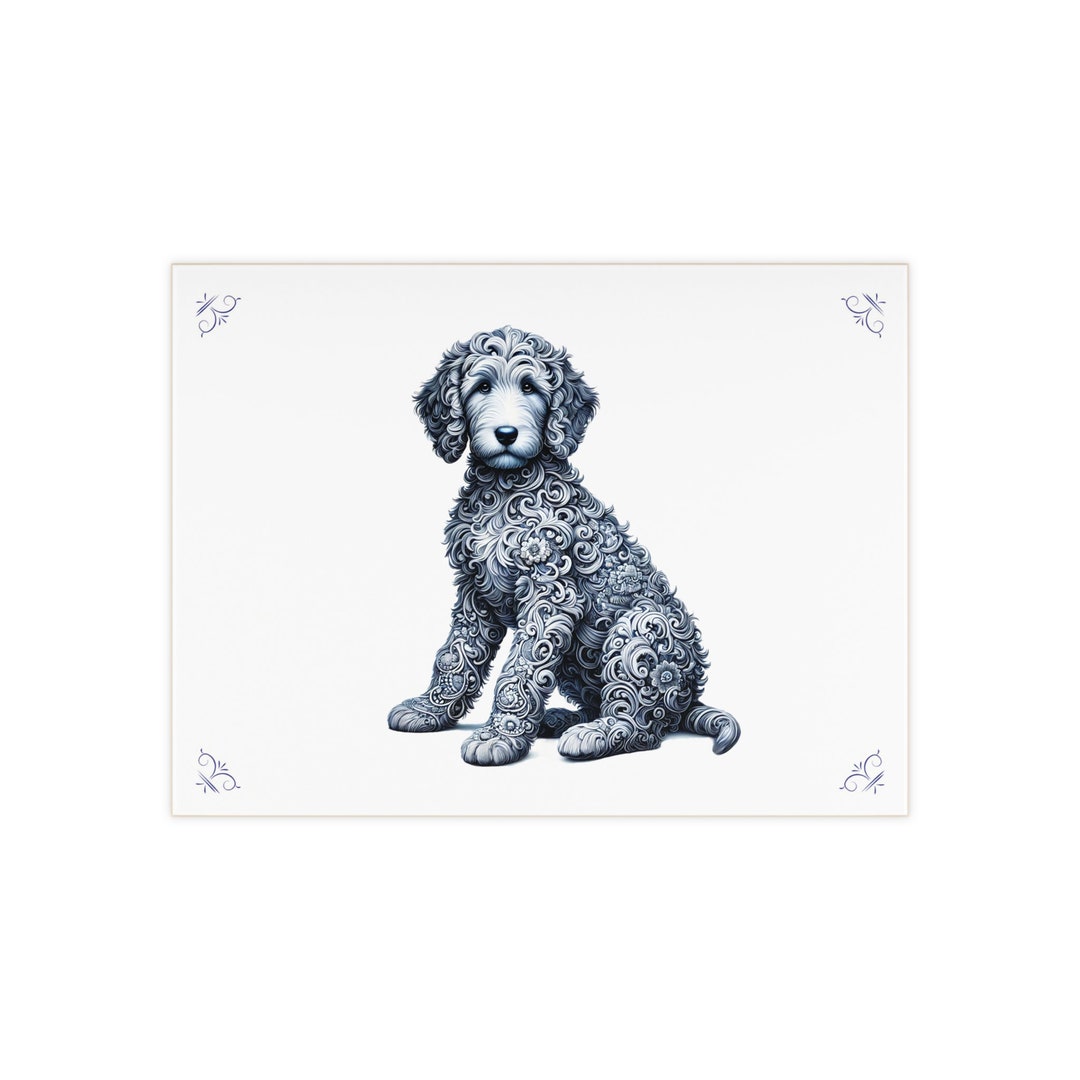 Labradoodle, Puppy, Dog, Ceramic Tile, 6" X 8", Delft Blue Tile - Etsy