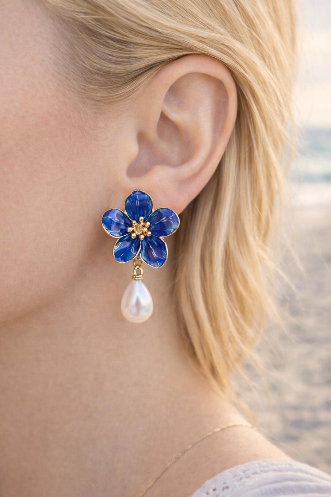 Earrings, Floral, Delft Blue, Jewellery, Jewelry, Delft Blue Jewellery ...