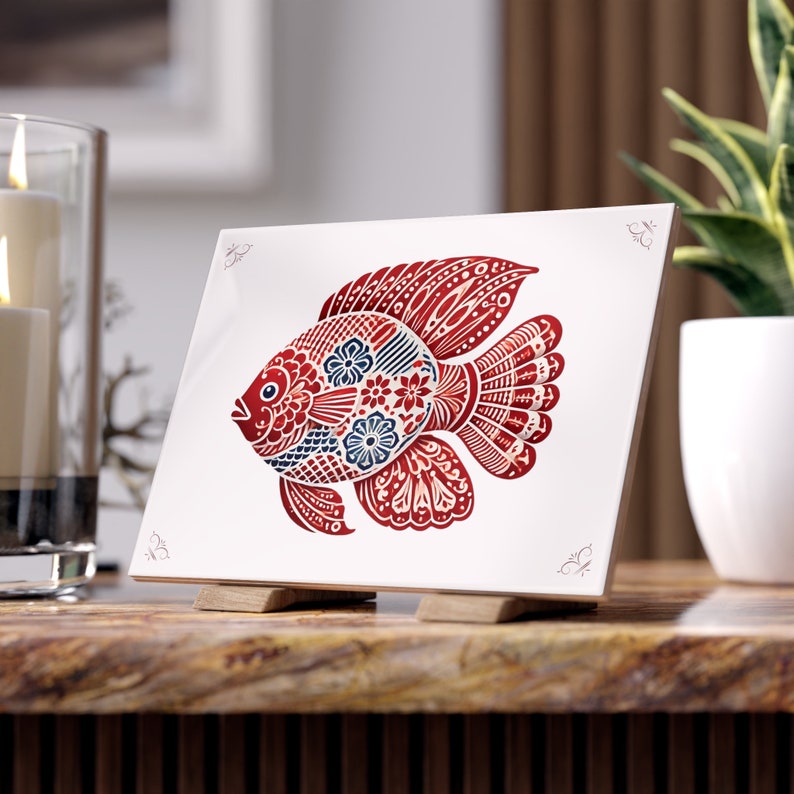 Fish, Ceramic Tile, 6 X 8, Delft Red Tile, Delft Blue, Tropical Fish ...